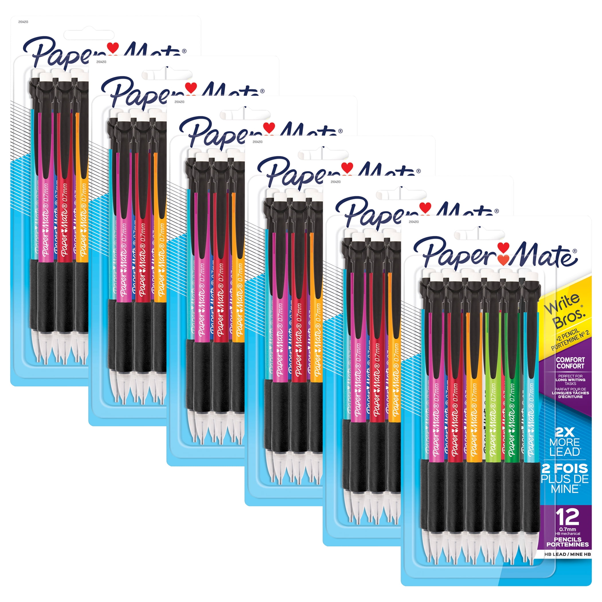 Paper Mate Write Bros Comfort Mechanical Pencil, 0.7mm, Assorted, 12 ...