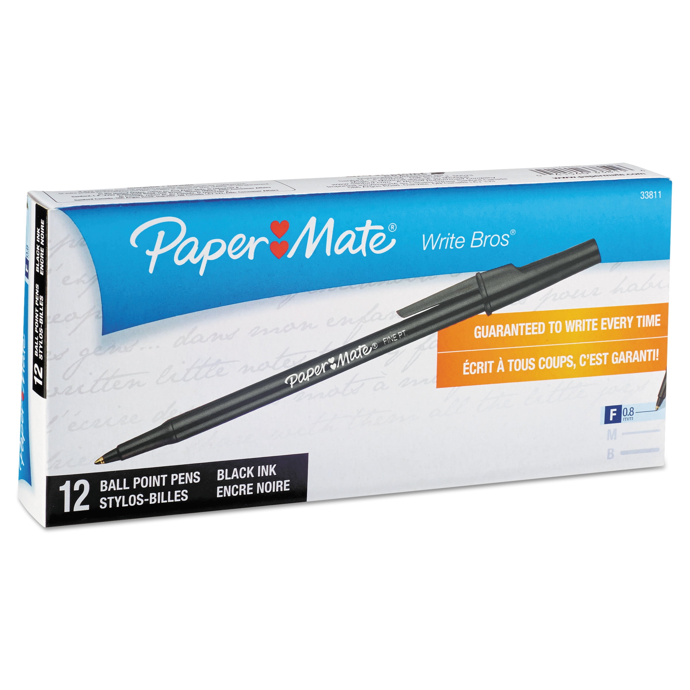 Paper Mate Write Bros Stick Ballpoint Pen, Black Ink, 0.8mm, Dozen ...