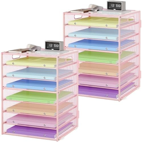 Paper Organizer with Handle Metal Mesh File Sorter Large Capacity Desk ...