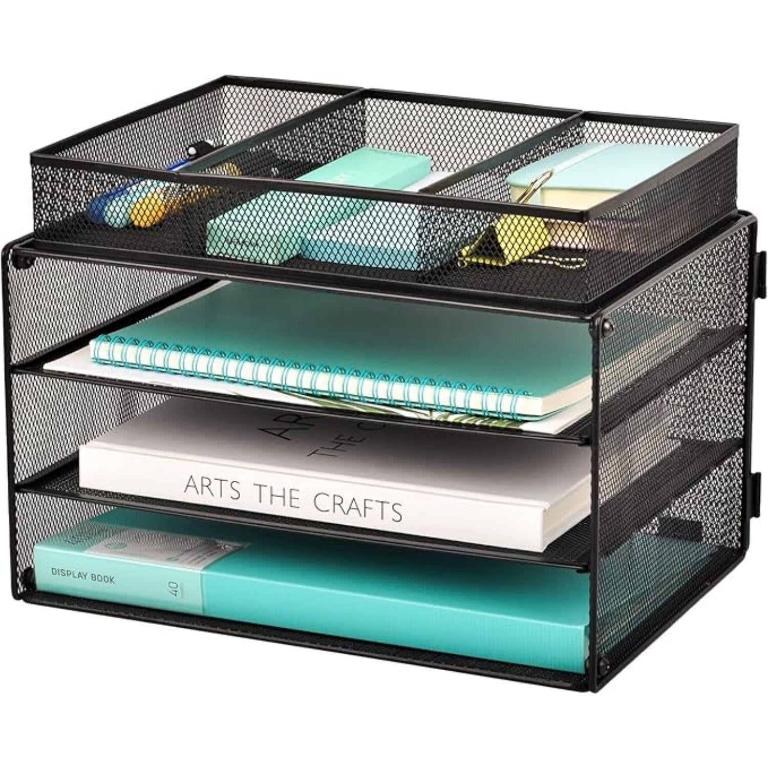 Paper Organizer Tray, 3 Tier Mesh Desk File Organizer Letter Sorter ...