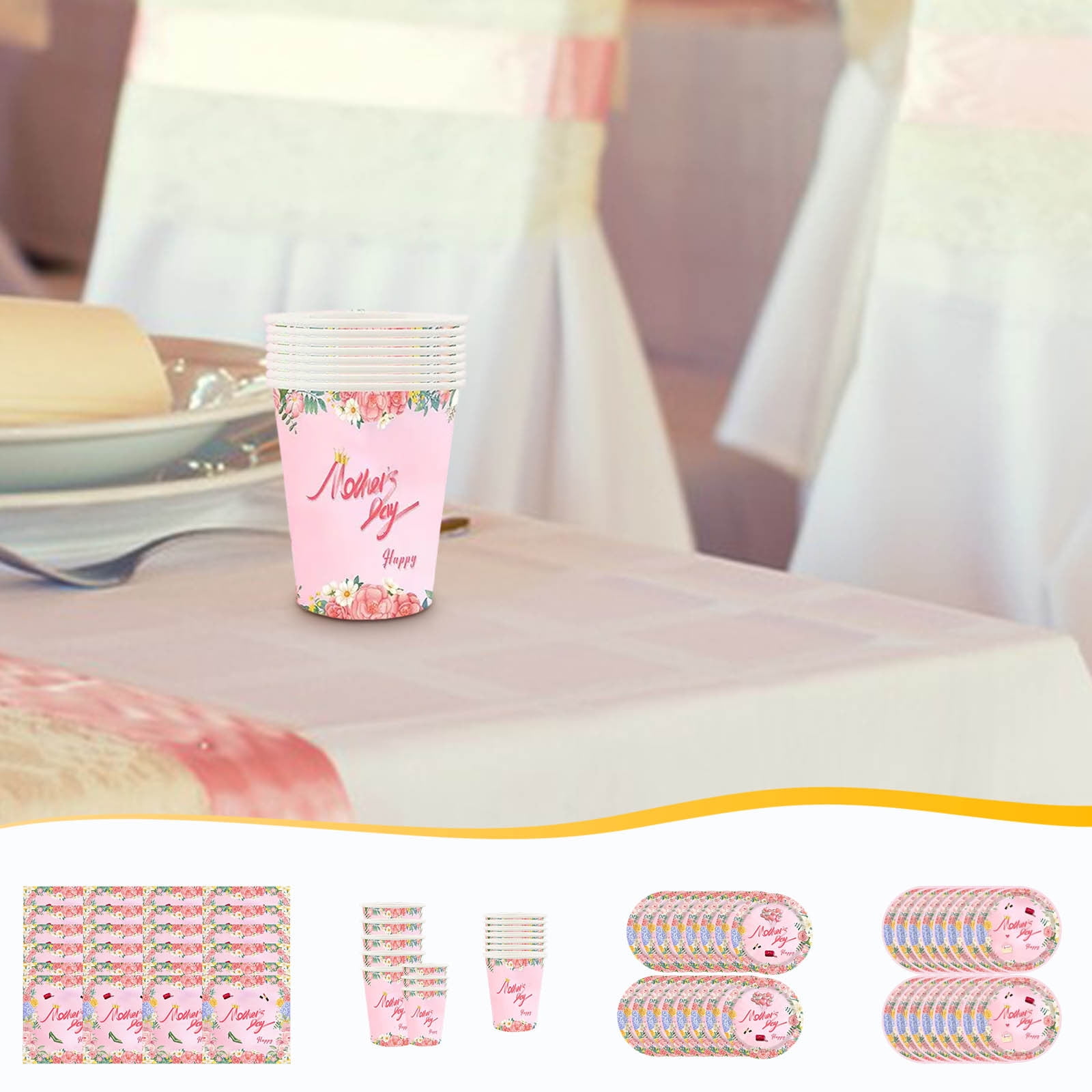 Paper Party Supplies, Mother's Day Theme, Disposable Plates Cups, 100 ...