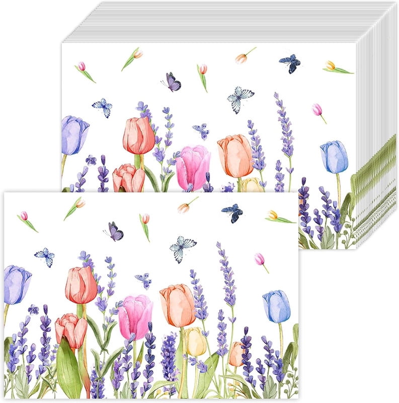 Paper Placemats Disposable 50 Pack Lavender Tulip Spring Placemats 16x ...