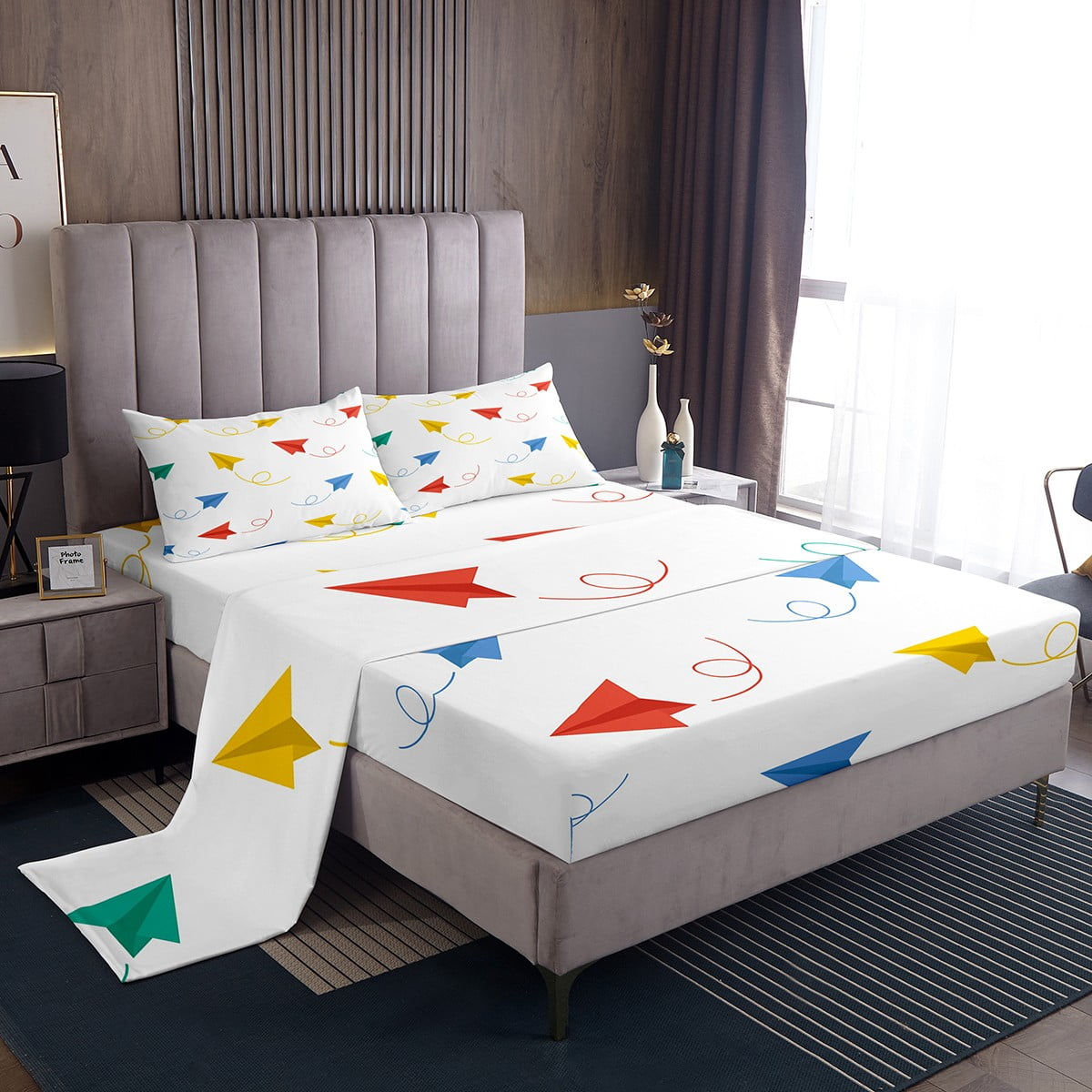 Paper Plane Bed Sheets Set Rainbow Aircraft King Sheet Set,Watercolor ...