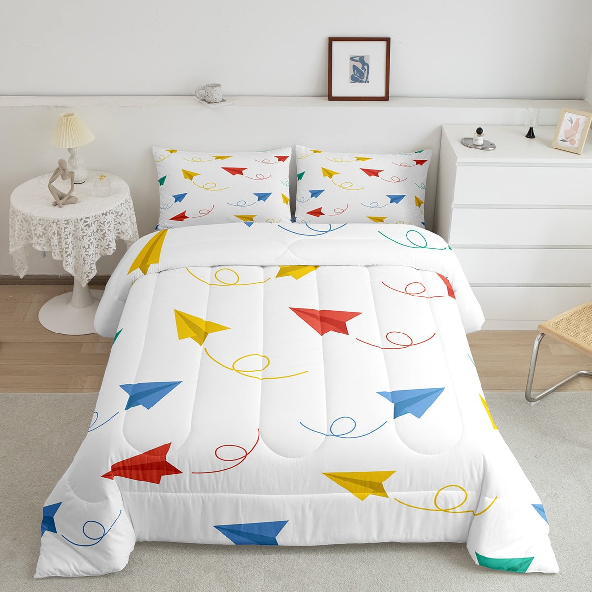 Paper Plane Bedding Set Rainbow Aircraft Twin Comforter Set,Watercolor ...