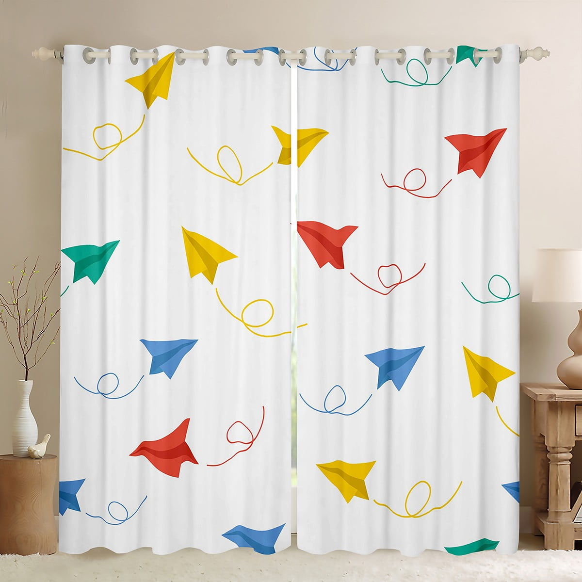 Paper Plane Blackout Curtains for Bedroom Rainbow Aircraft 2 Panels 42 ...
