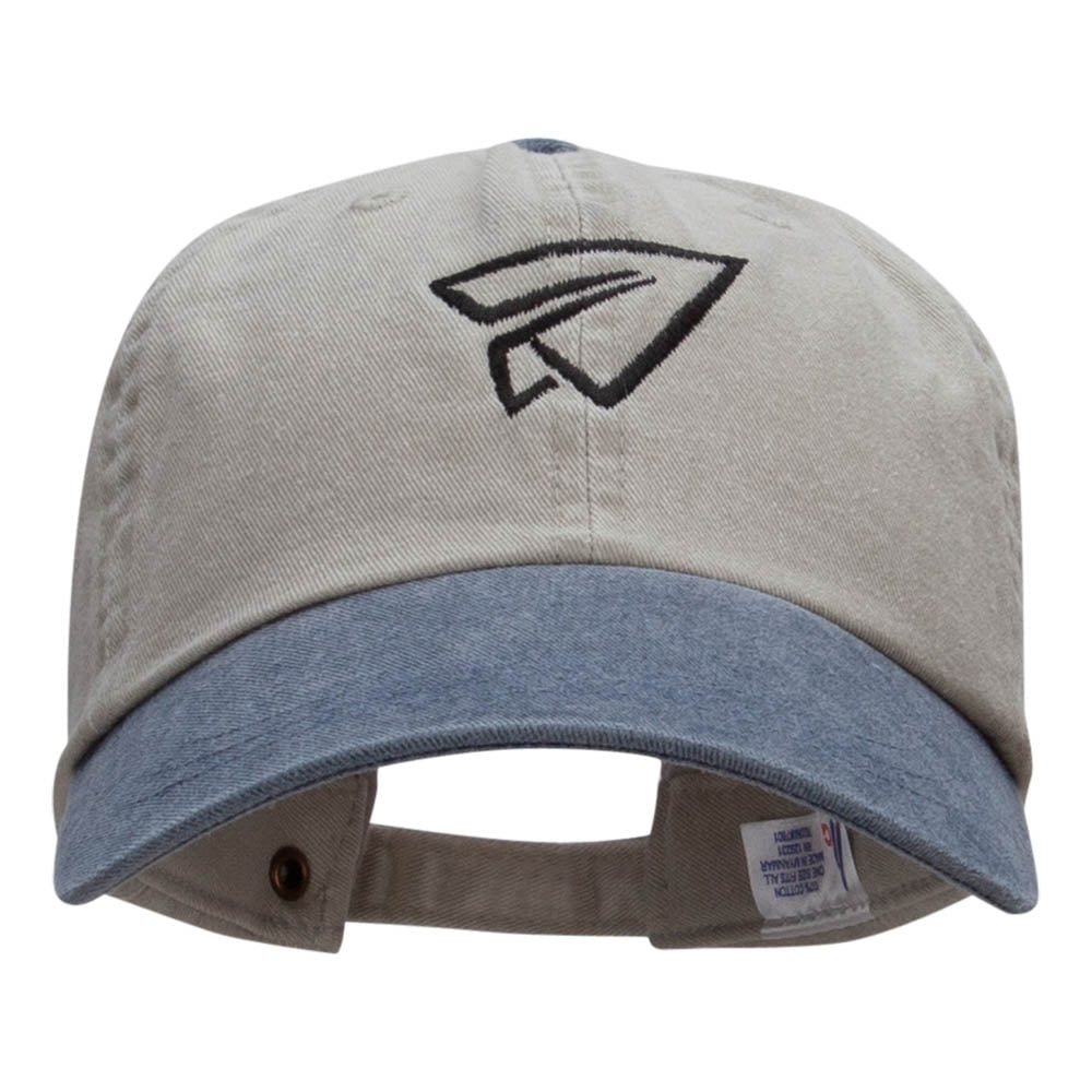 Paper Plane Outline Embroidered Cotton Wash Cap - Beige Navy OSFM ...
