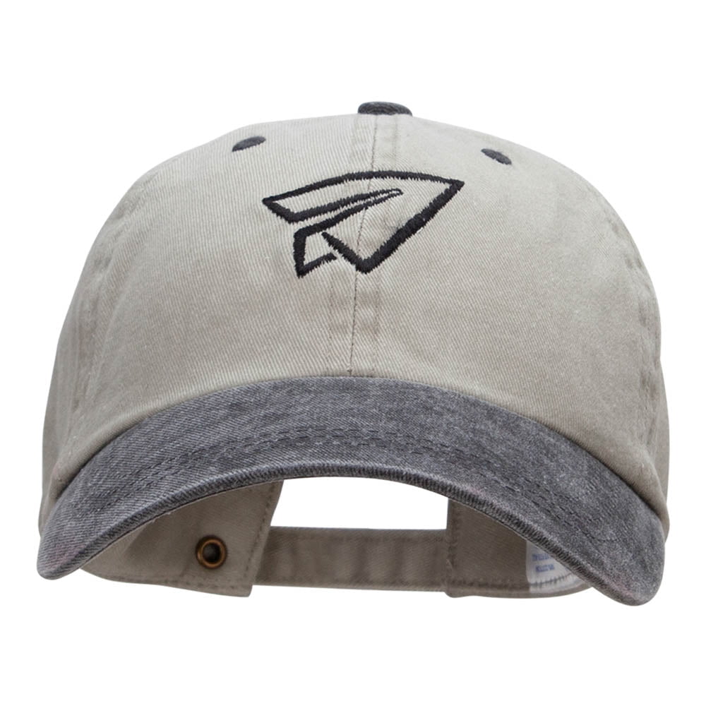 Paper Plane Outline Embroidered Cotton Wash Cap - Khaki Black OSFM ...