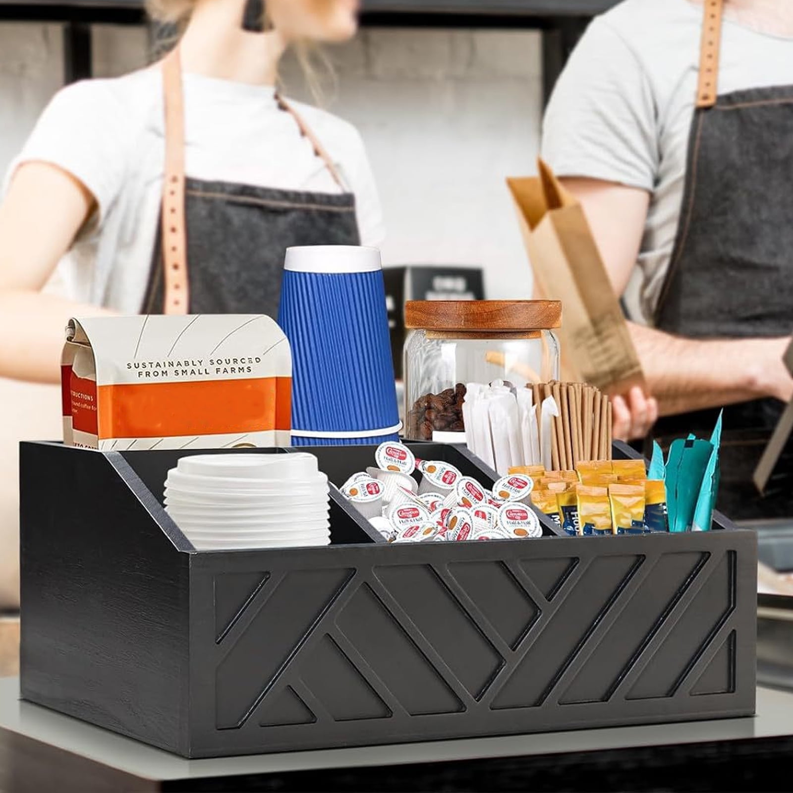 Paper Plate Dispenser for Countertop - Wooden Utensil Holder Organizer ...