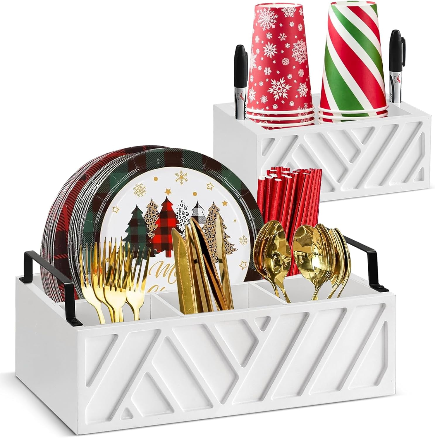 Paper Plate Dispenser with Cup Holder for Kitchen Countertop, Wood ...