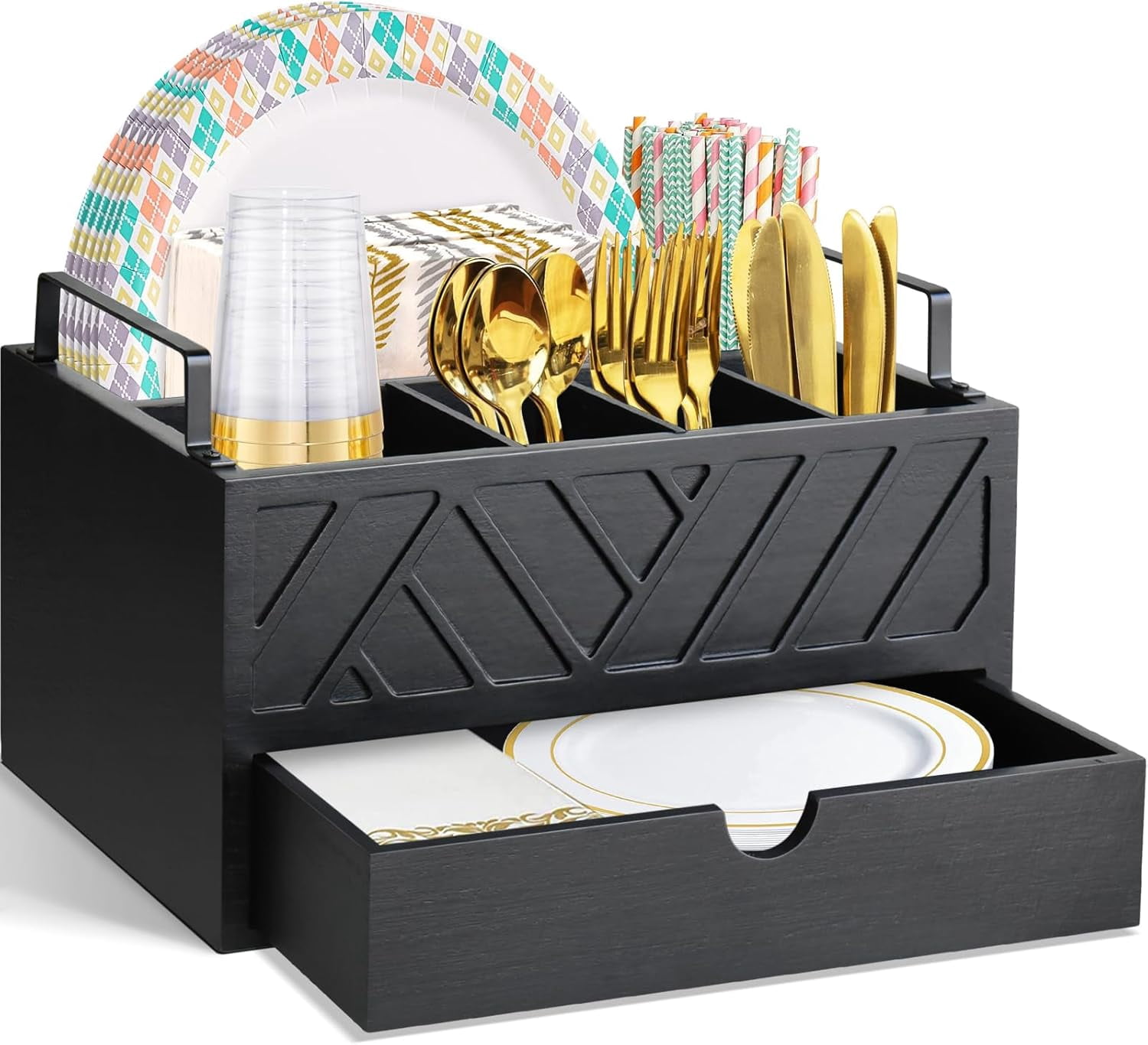Paper Plate Dispenser with Drawer, Paper Plate Holder for Kitchen ...