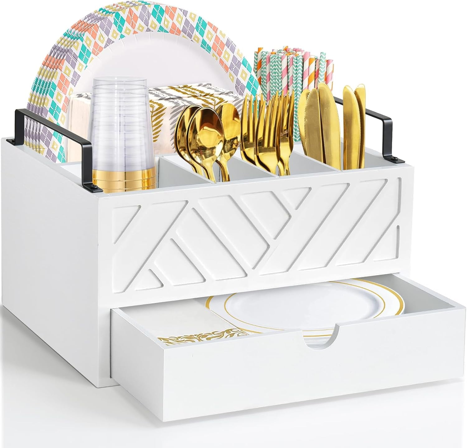 Paper Plate Dispenser with Drawer, Paper Plate Holder for Kitchen ...