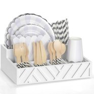 "LEUCHTAMOR Rustic Wood Paper Plate Holder, Utensil Caddy for Plates ...