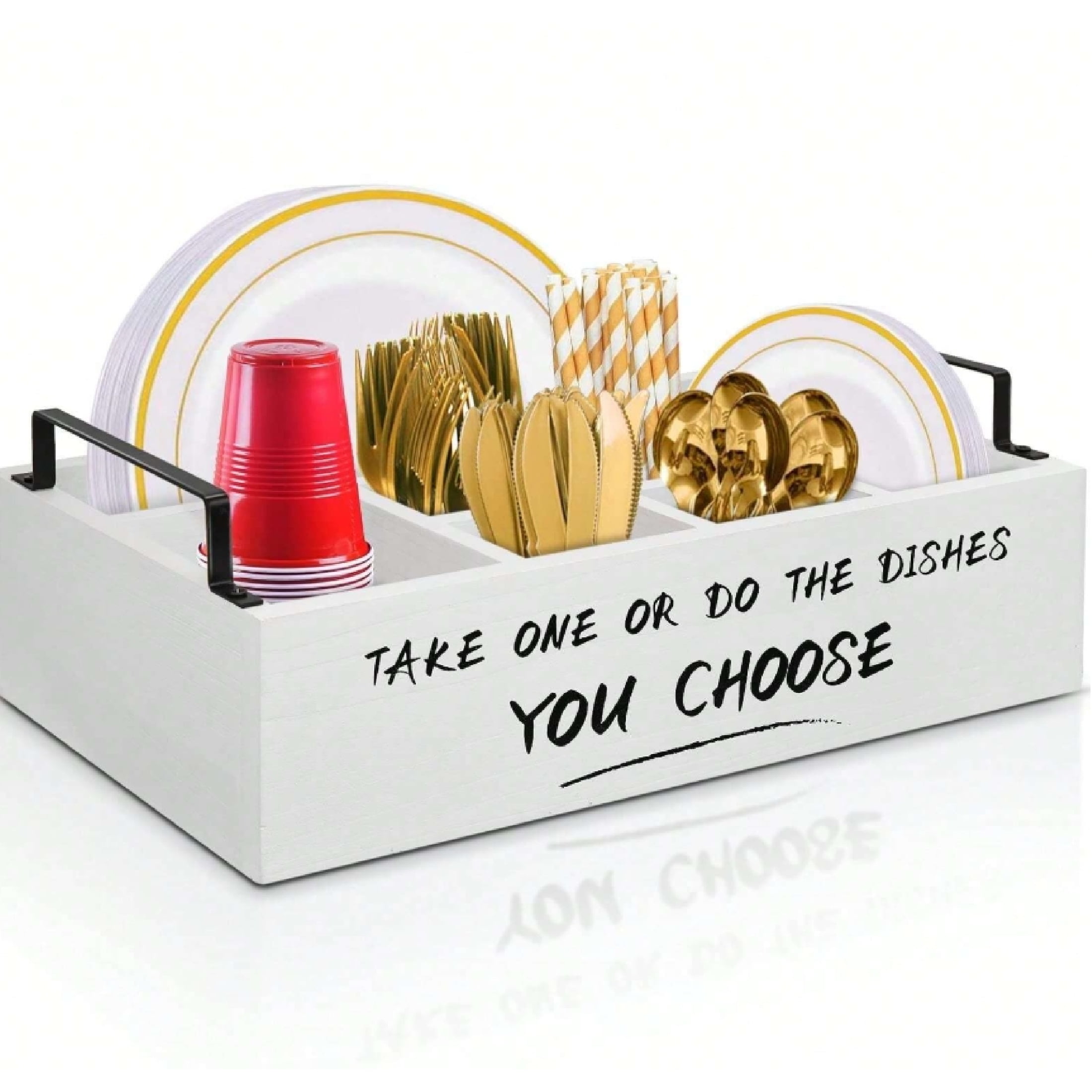 Paper Plate Dispenser, Wood Paper Plate Holder With Large Cup Holder ...