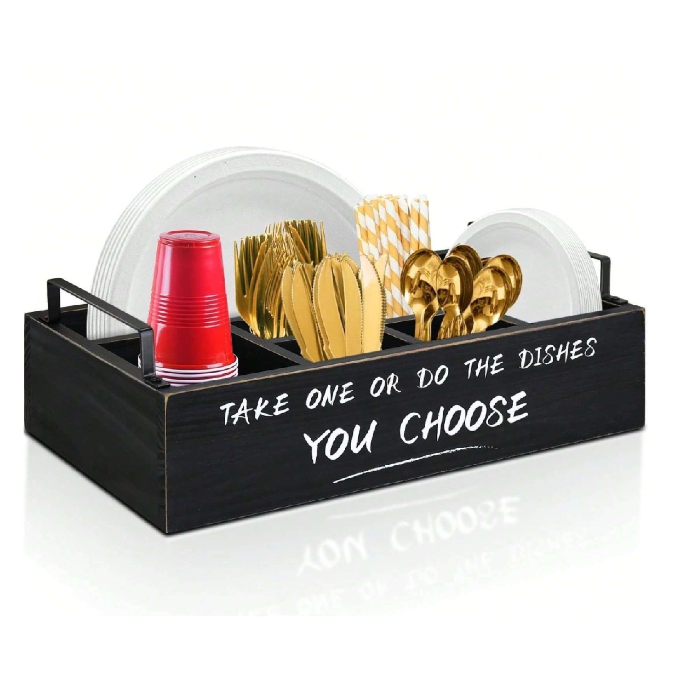 Paper Plate Dispenser, Wood Paper Plate Holder With Large Cup Holder ...