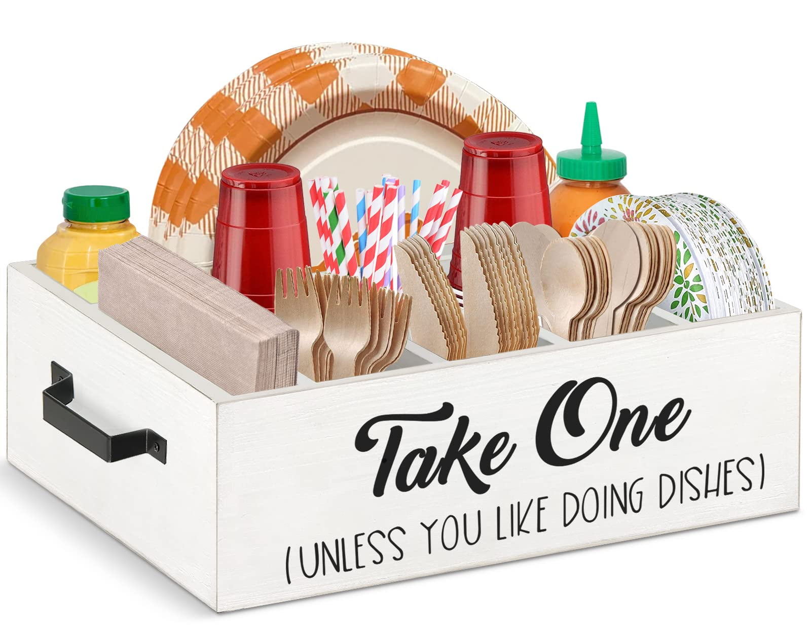 Paper Plate Holder for Kitchen Counter, Wood Utensil Caddy Paper Plater ...