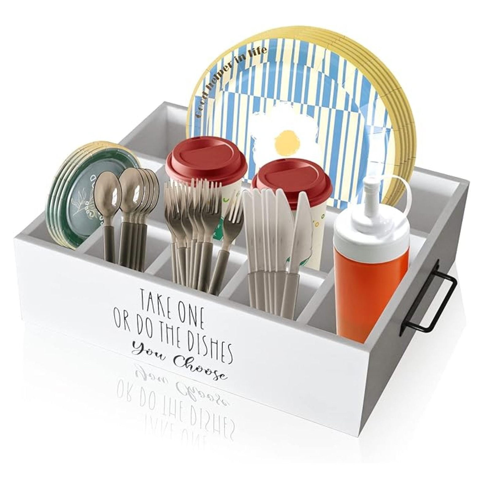 Paper Plate Holder, Plastic Silverware Caddy, Plastic Utensil Dispenser ...