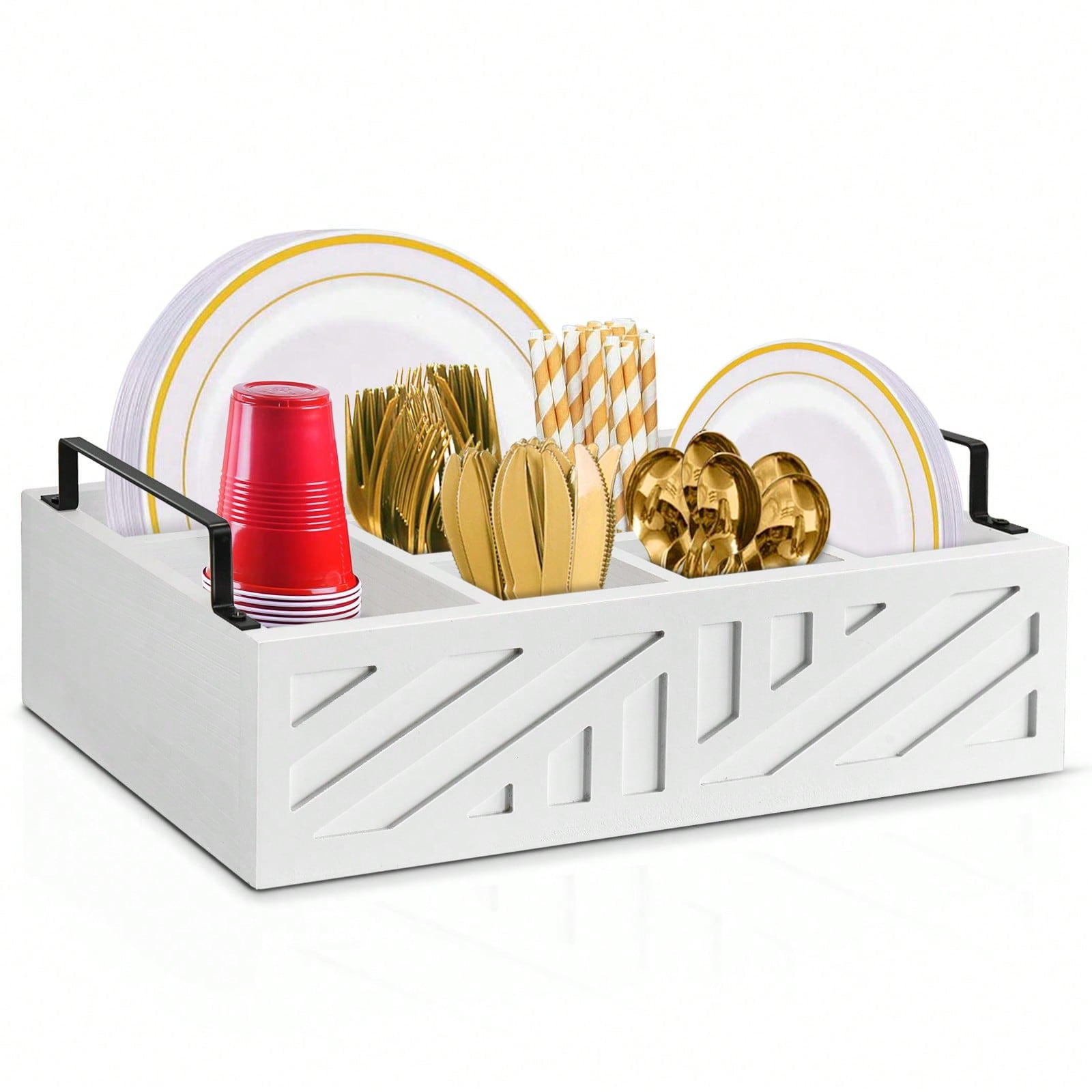 Paper Plate Holder Utensil Caddy For Kitchen Counter,Paper Plate ...