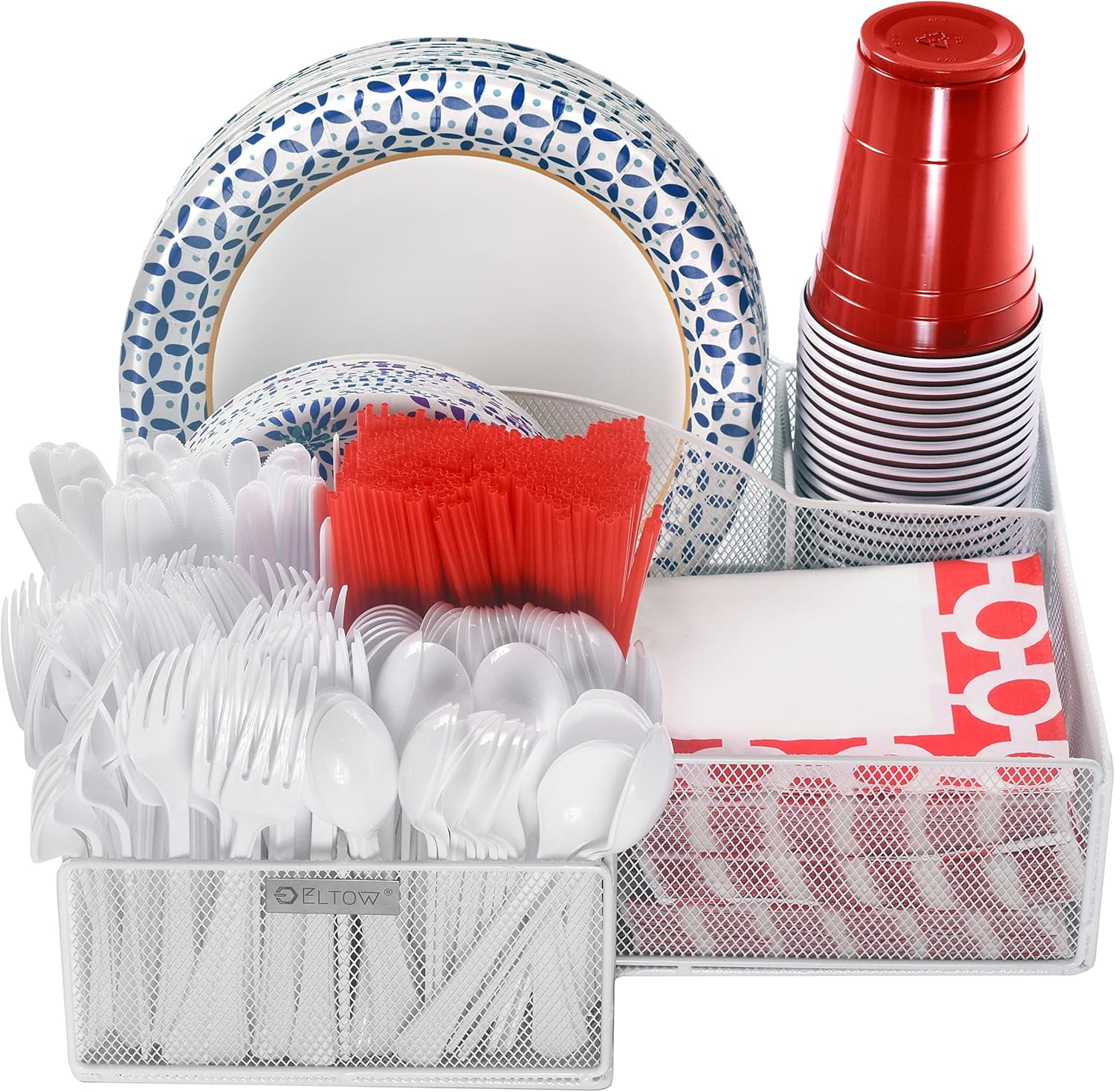 Paper Plate Organizer for Countertop, 8 Compartment Breakroom Organizer ...