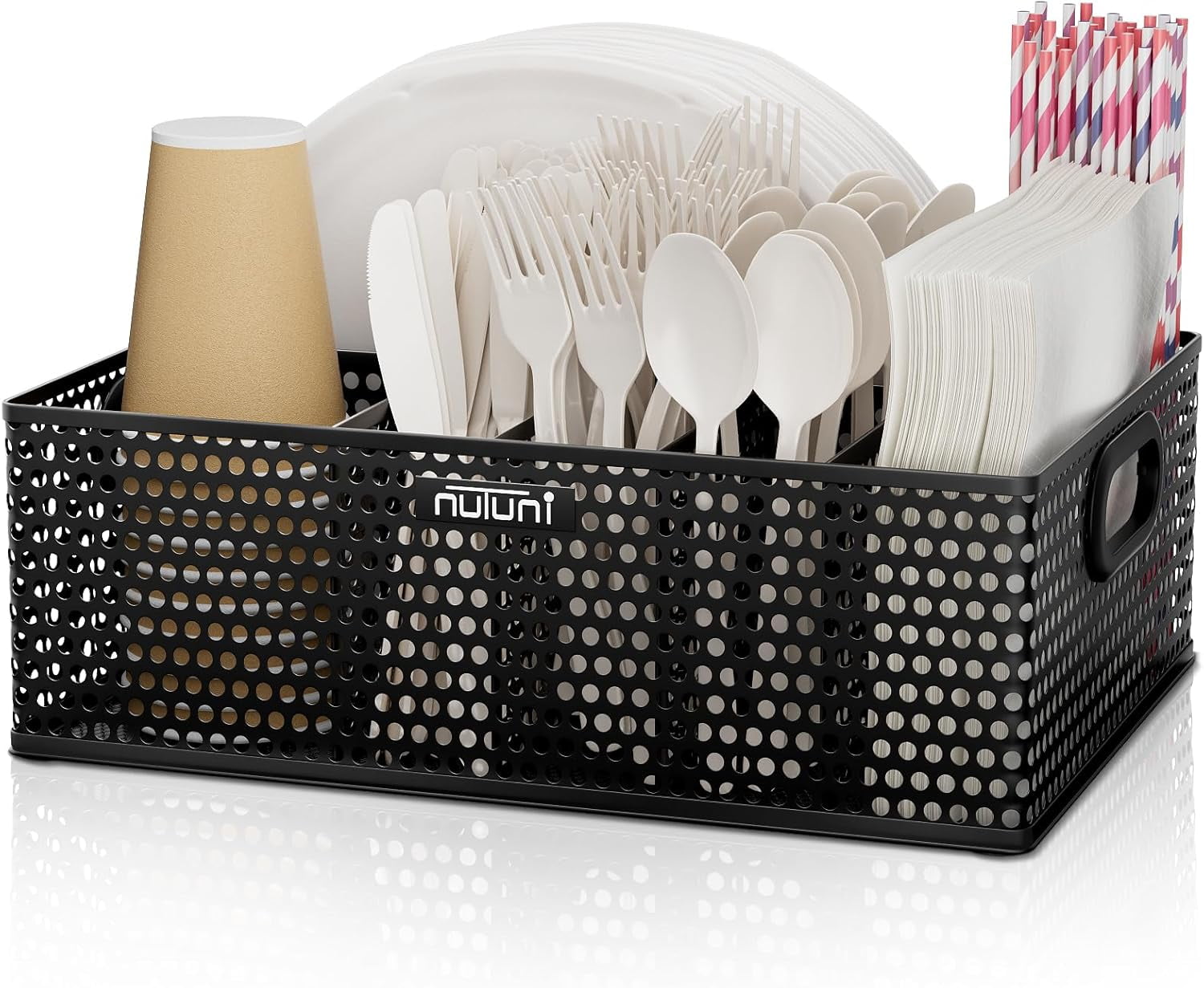 Paper Plate Organizer for Countertop, Heavy Duty Metal Silverware Caddy ...