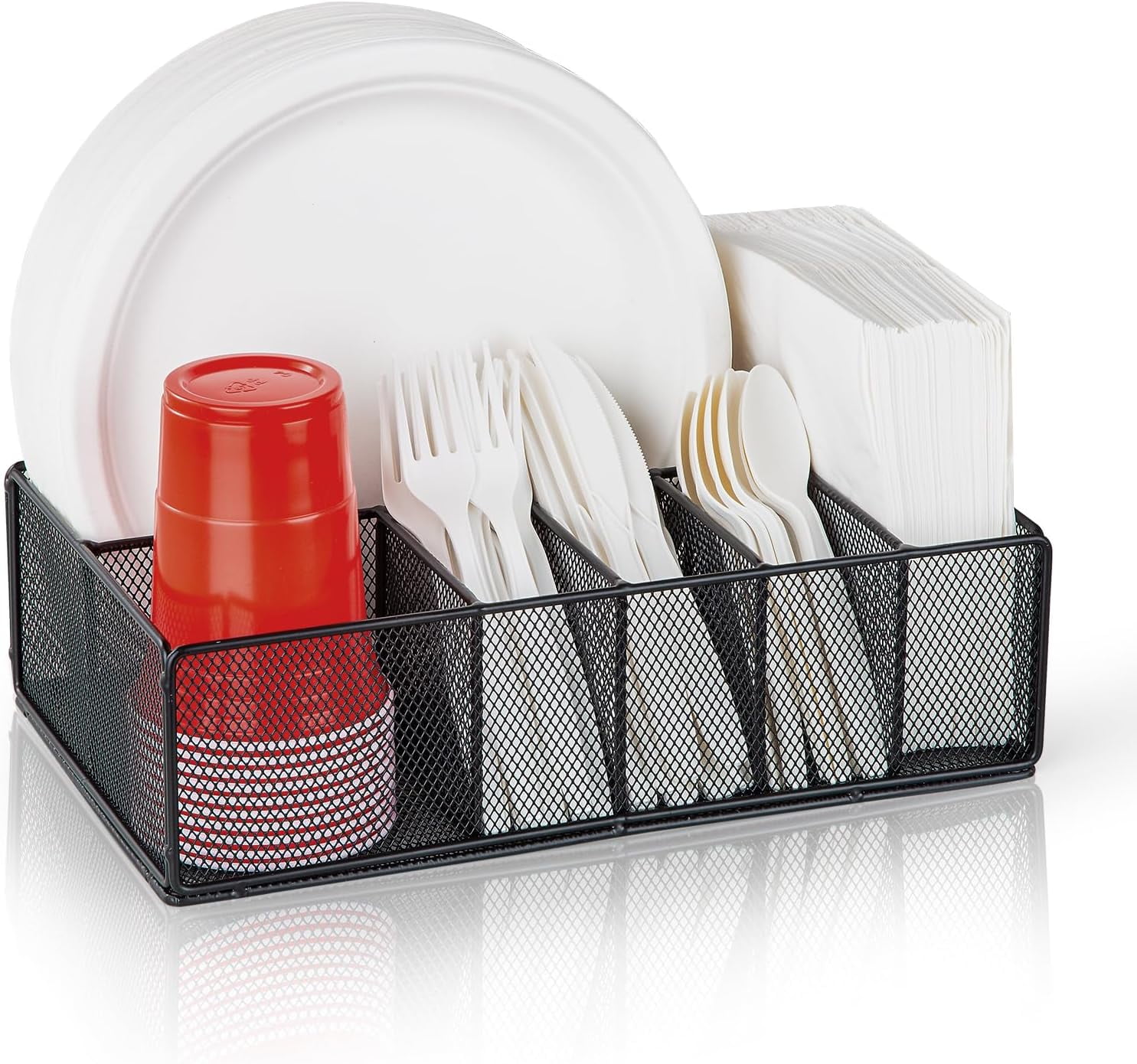 Paper Plate Organizer for Countertop, Metal Silverware Caddy for Cup ...