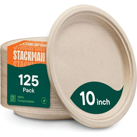 Paper Plates, 100% Compostable Heavy Duty Disposable 10 Inch Plate ...