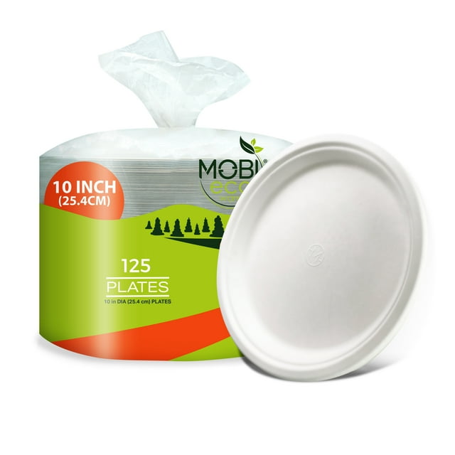 Paper Plates [125-Pack], 100% Compostable-[10 Inch by 0.5" deep]-Heavy ...