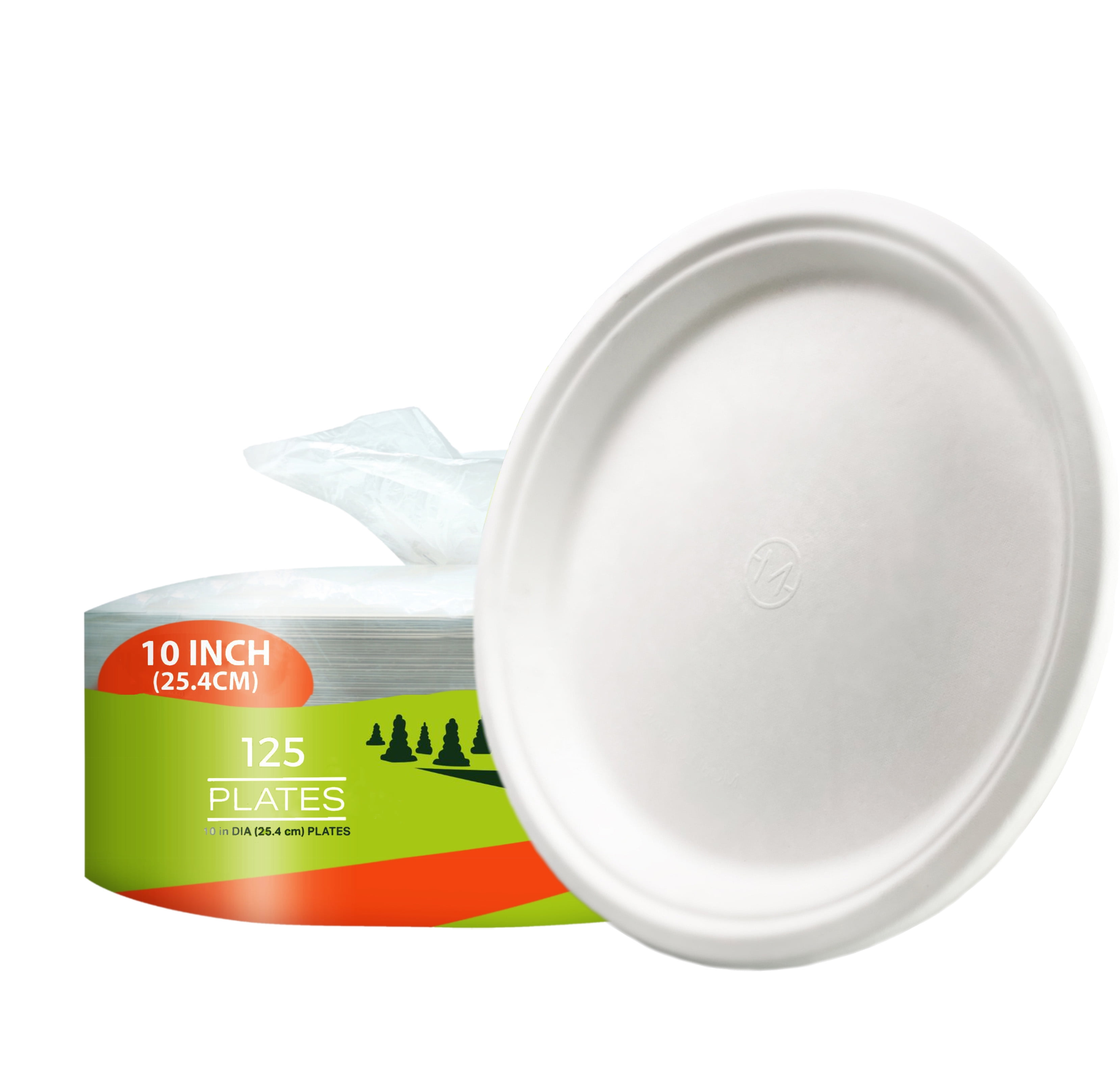 Paper Plates [125-Pack], 100% Compostable-[10 Inch by 0.5" deep]-Heavy ...