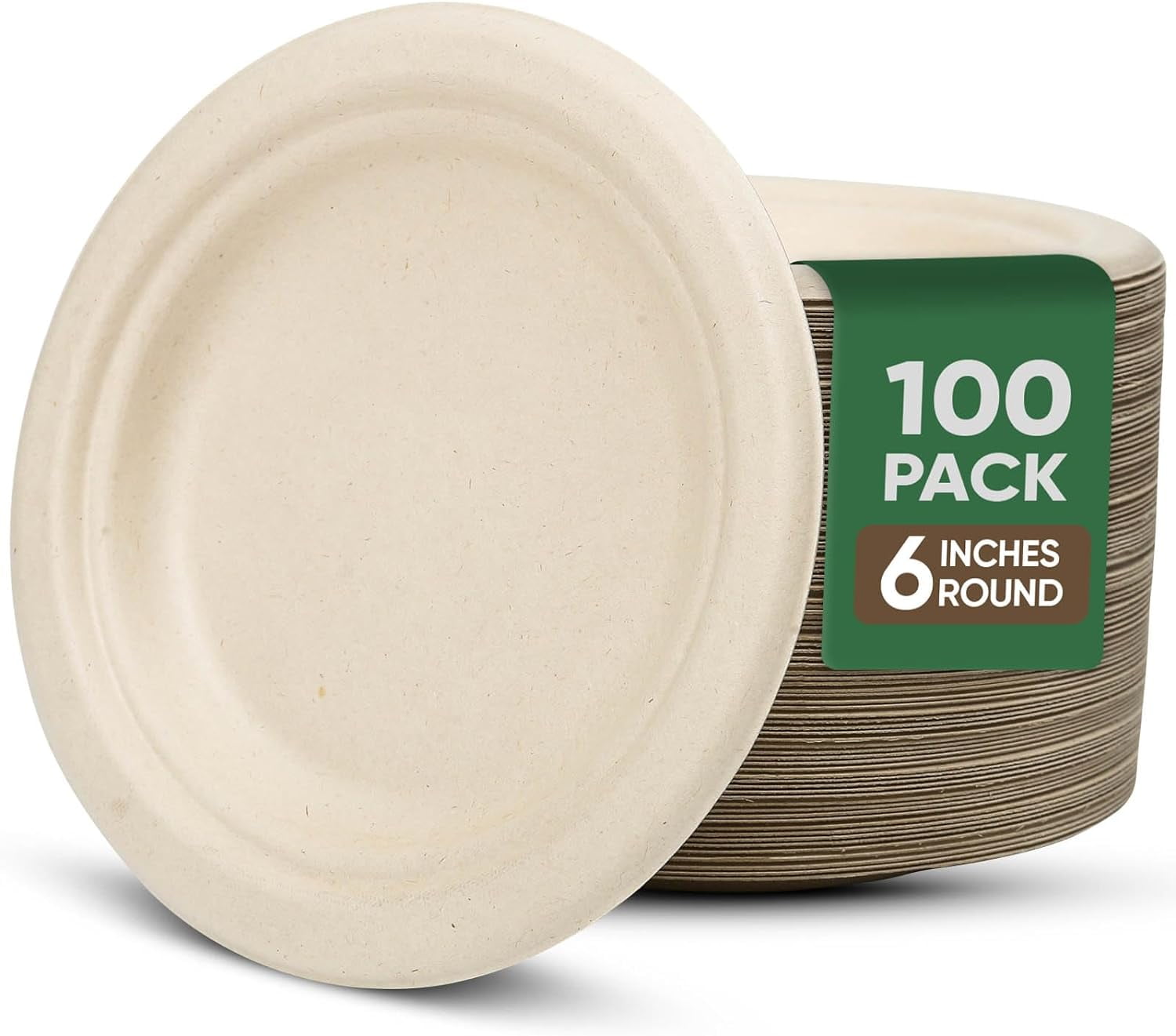 Paper Plates 6 Inches, 100 Pack Disposable Plates – 100% Compostable ...