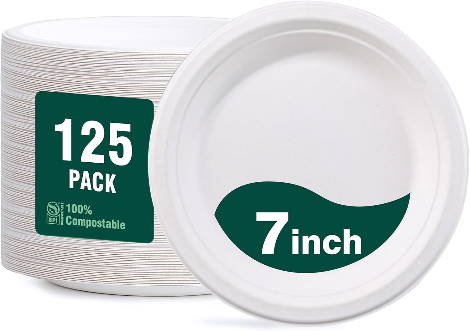 Paper Plates 7 Inch, 125- Paper Plates ,Biodegradable Bagasse ...