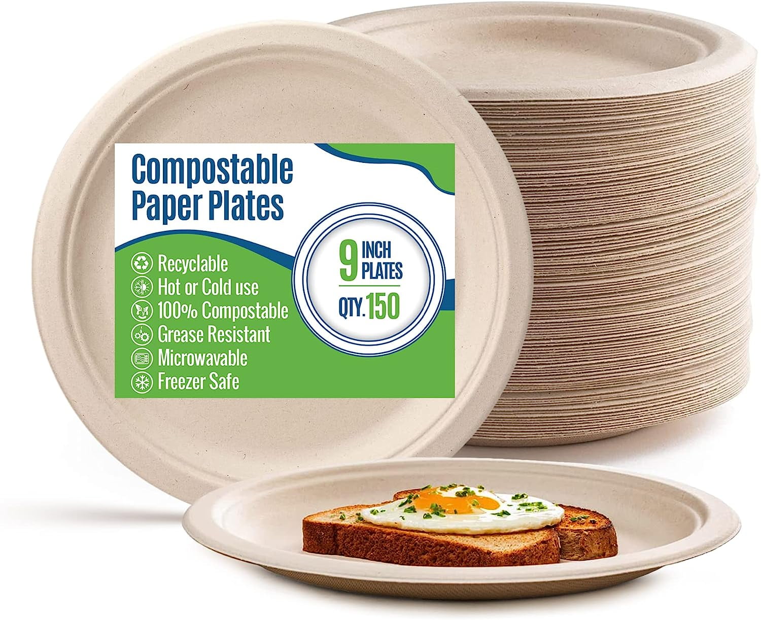 Paper Plates 9 Inch [150 Count] Brown Heavy-Duty - Microwavable, Hot ...