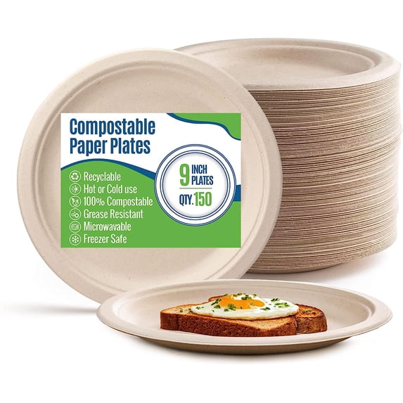 Paper Plates 9 Inch [150 Count] Brown Heavy-Duty - Microwavable, Hot ...