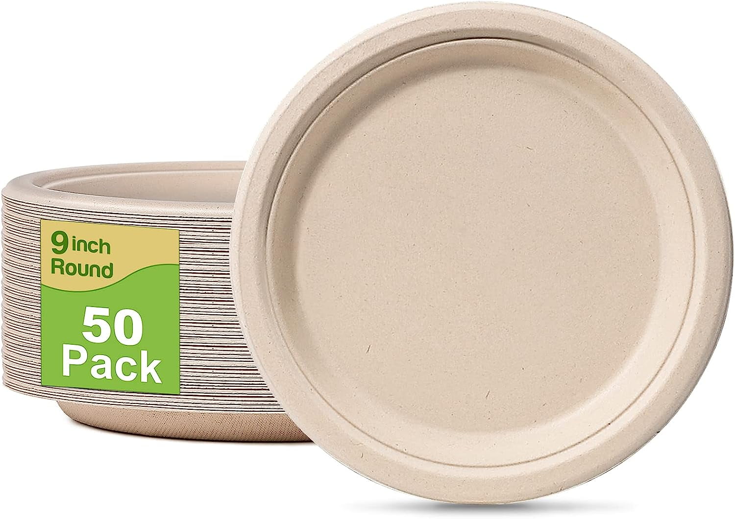 Paper Plates 9 inch, 50 Pack Eco Friendly Recycled Plates, 100% ...