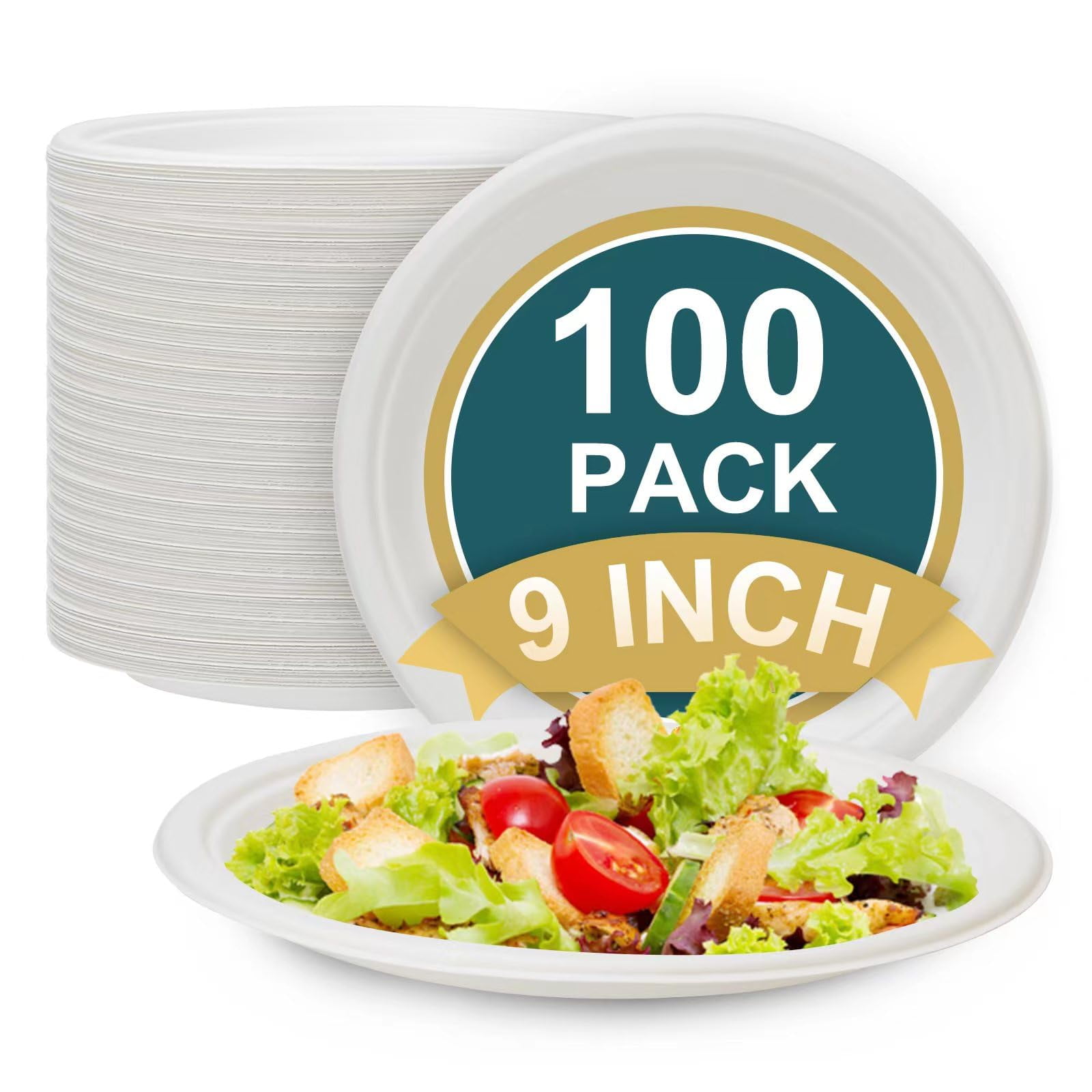 Paper Plates 9 inch- MMF7 Disposable Plates Heavy Duty 100 pack 100% ...
