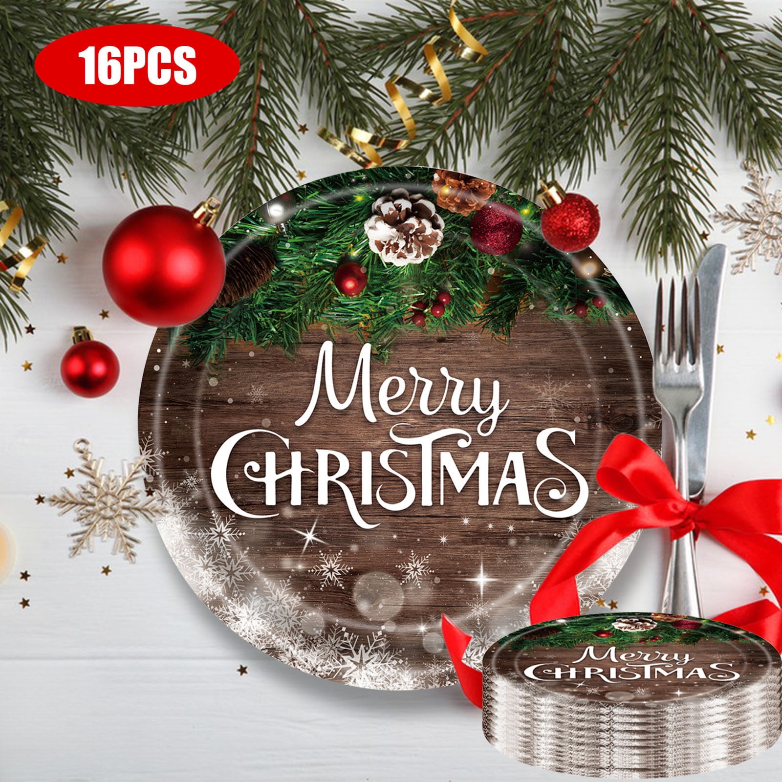 Paper Plates Christmas Disposable Tableware Festival Party Decoration ...