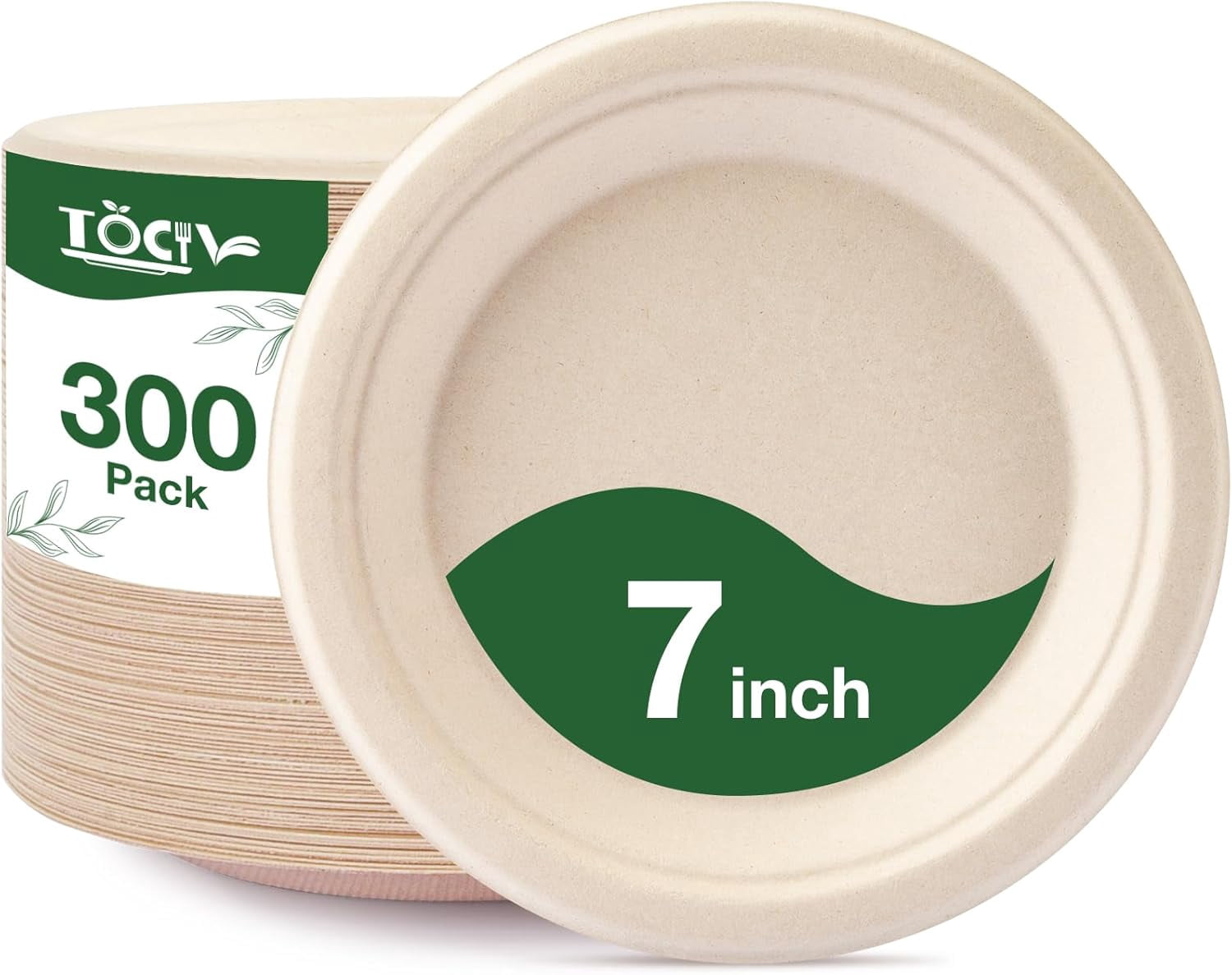 Paper Plates Compostable 300-Count 7 Inch Disposable Heavy Duty Party ...