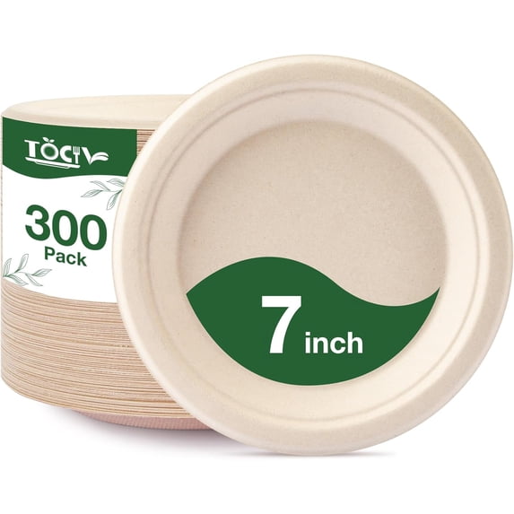 Paper Plates Compostable 300-Count 7 Inch Disposable Heavy Duty Party ...
