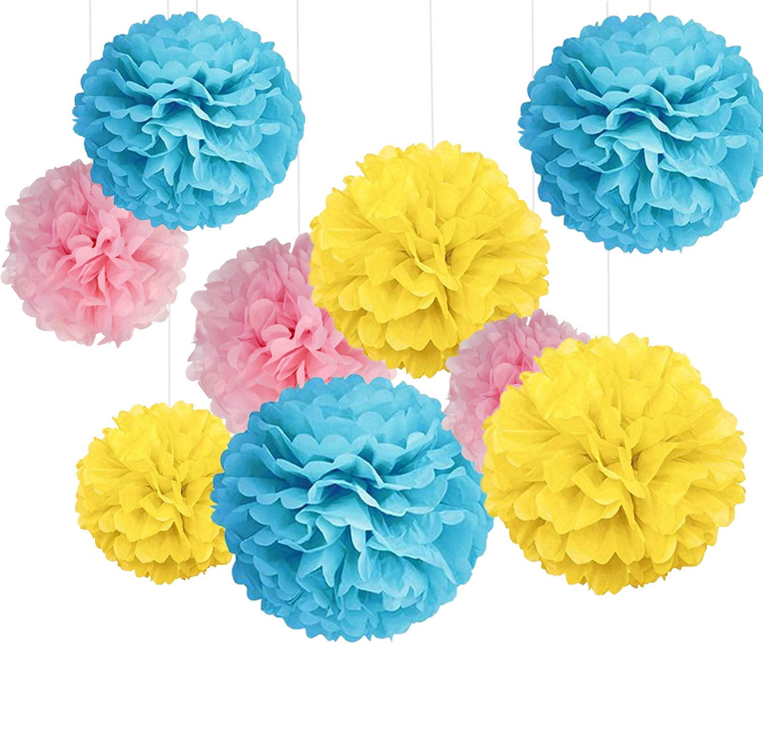 Paper Pom Pom For Decoration Set Of 9 Pcs - Yellow, Blue, Pink | Paper ...