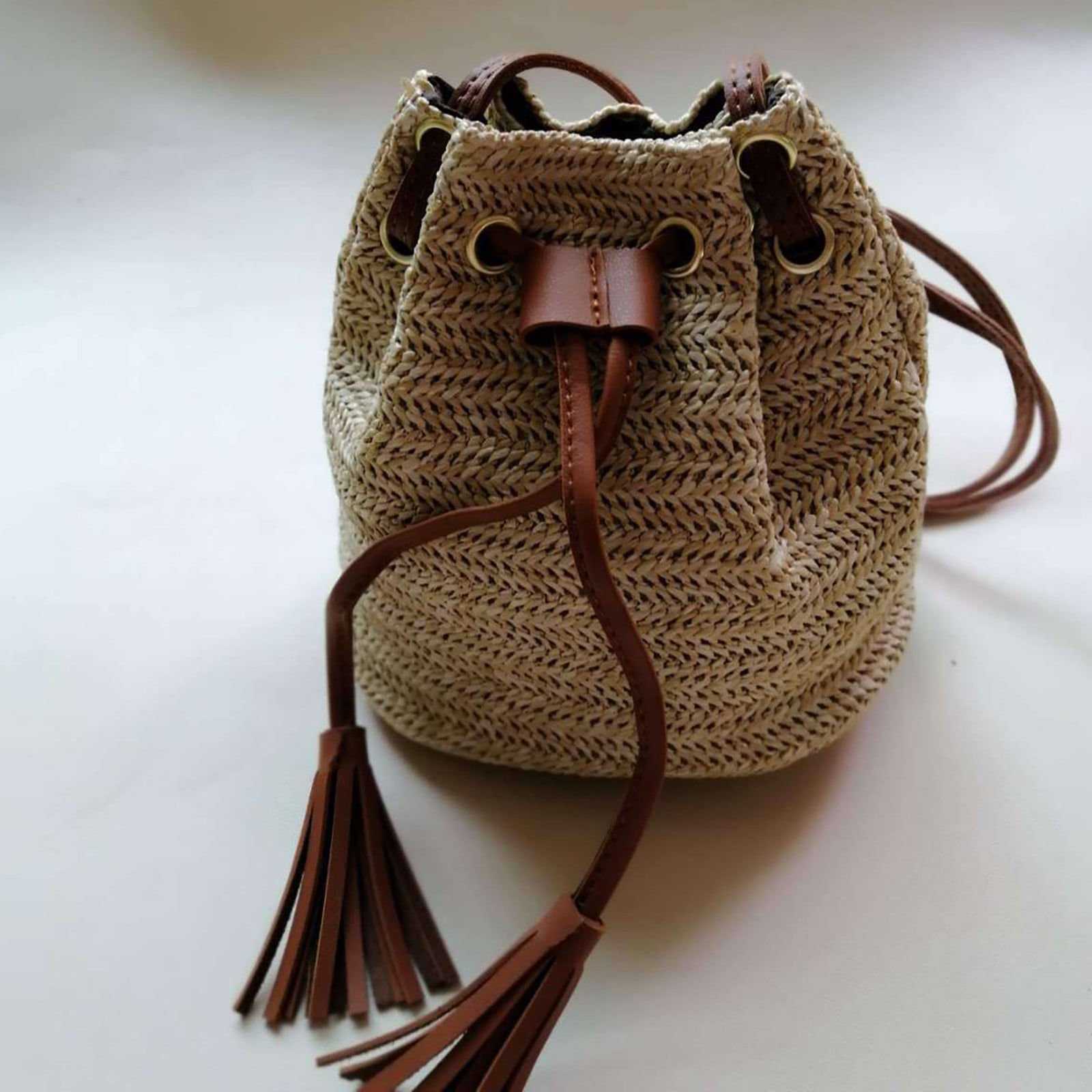 Paper Rope Bucket Bag Paper Rope Fairy Beach Bag Carrying Crossbody Bag ...