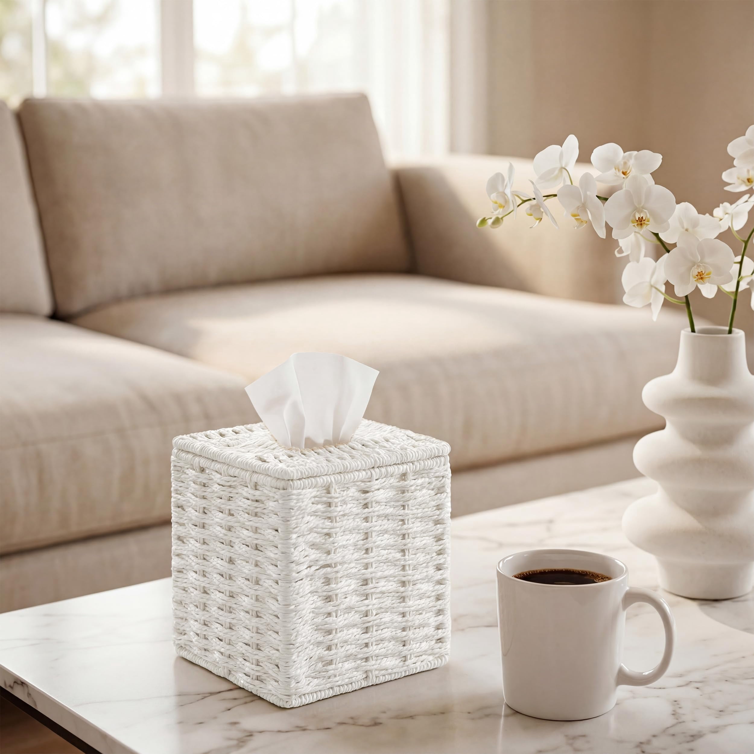Paper Rope Hand Woven Square Tissue Box Holder for Home Decor, Bathroom ...
