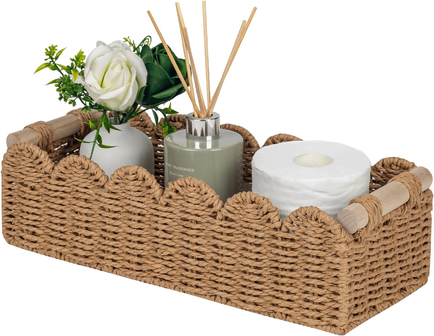 Paper Rope Scalloped Edge Toilet Paper Storage Basket, Small Living ...