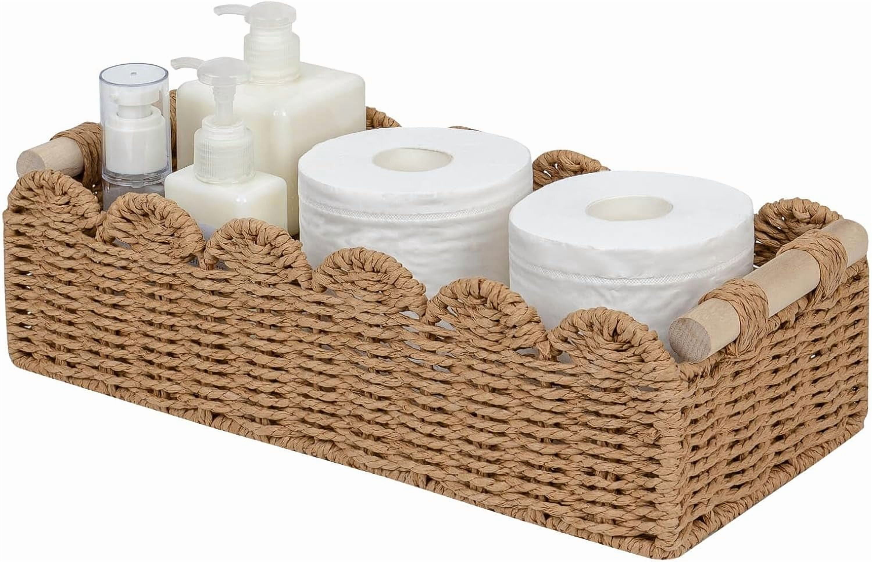 Paper Rope Scalloped Edge Toilet Paper Storage Basket, Small Living ...
