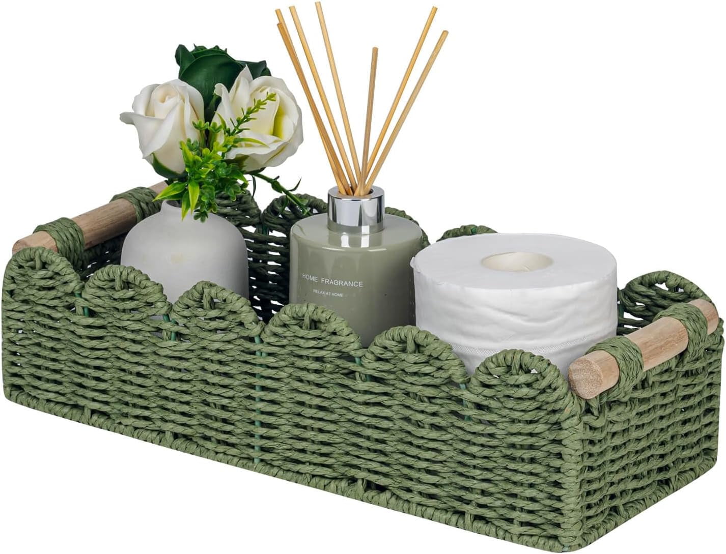 Paper Rope Scalloped Edge Toilet Paper Storage Basket, Small Living ...