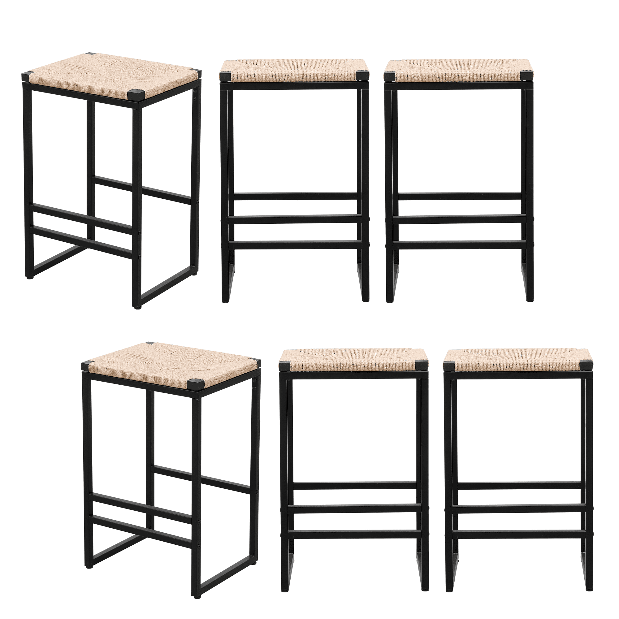 Paper Rope Woven Dining Chairs, Bar Stools without Back, Metal Legs ...