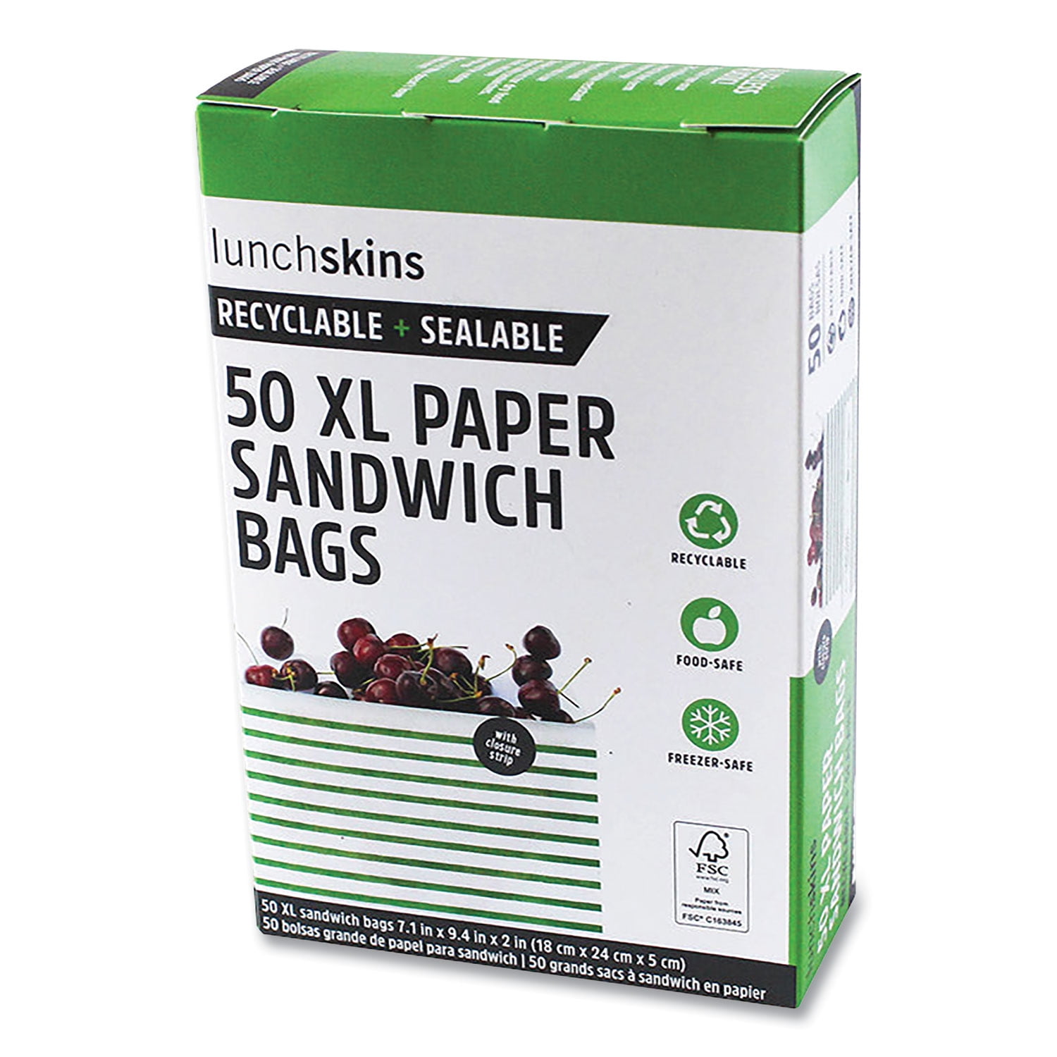 Paper Sandwich Bag, 7.1 x 2 x 9.4, White with Green Stripes, 50/Box ...