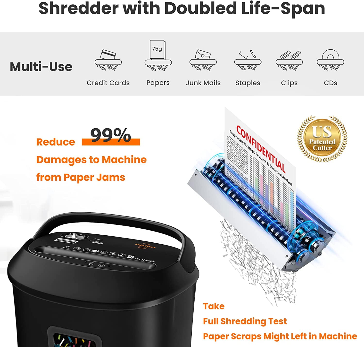 Paper Shredder 14-Sheet Cross-Cut with US Patented Cutter,Also Shreds ...