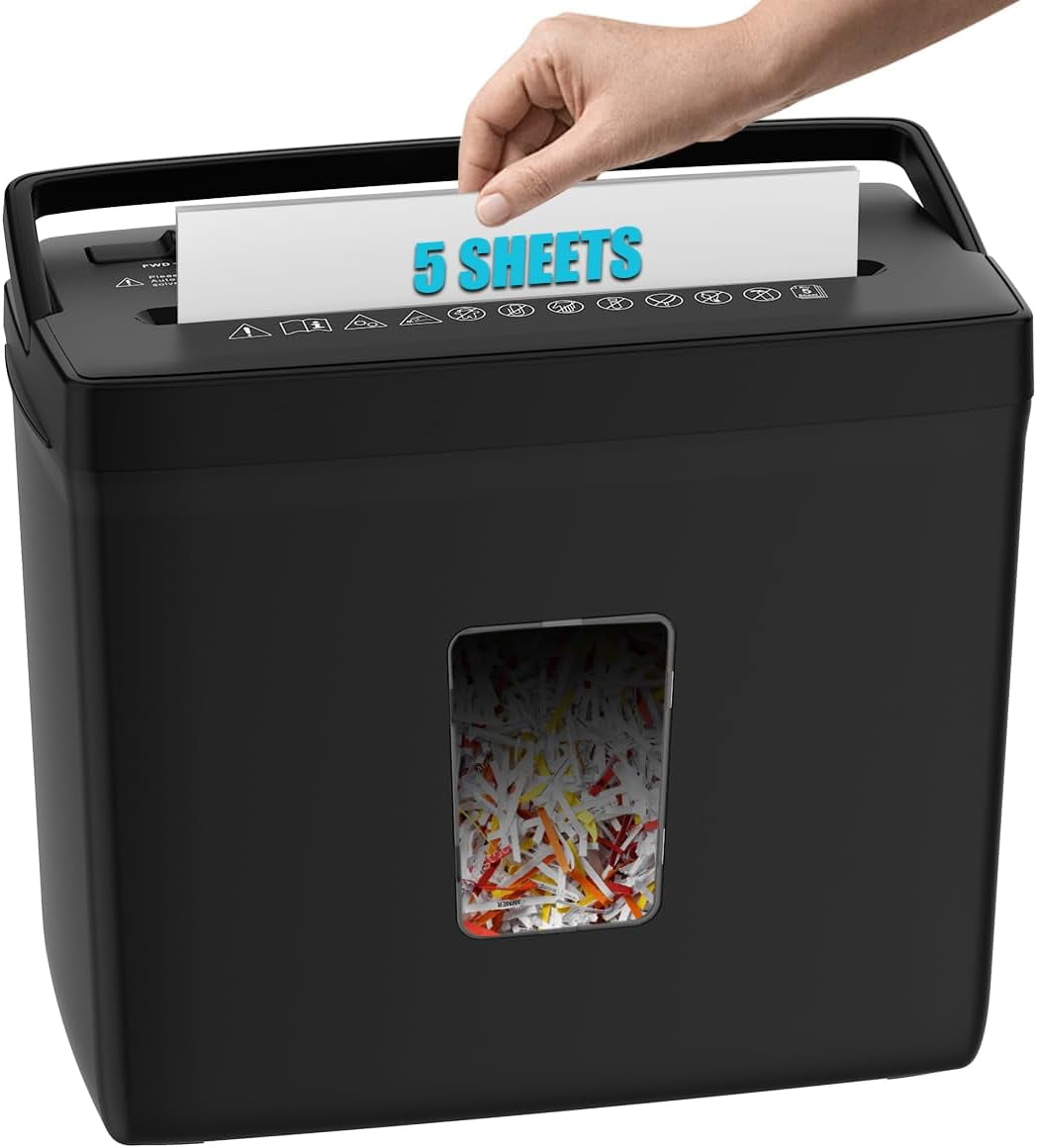 Paper Shredder for Home,5 Sheet Desktop Cross Cut with 2.38-Gallon ...