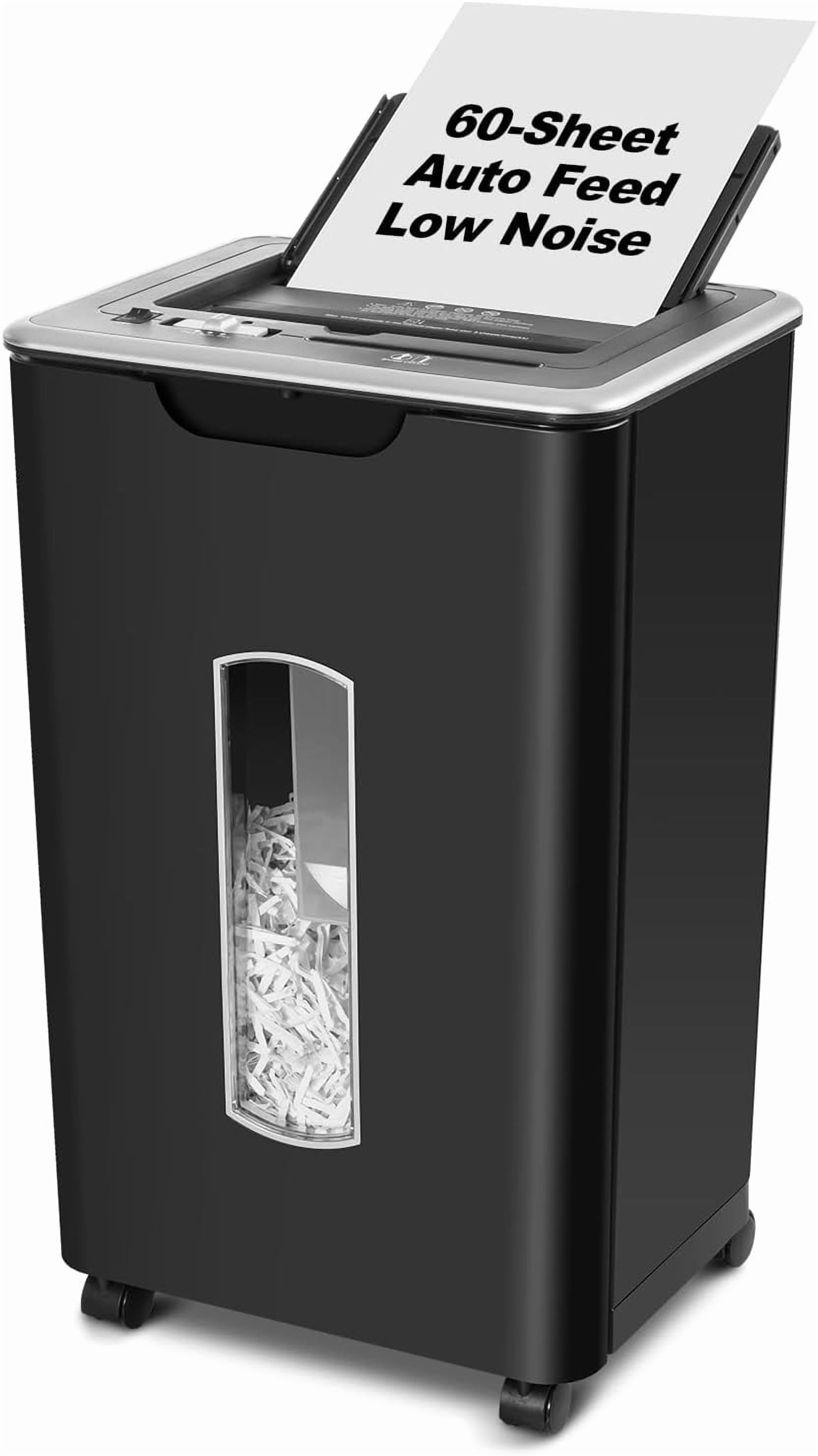 Paper Shredder for Home Office, 60 Sheets Auto Feed, 55dB Super Quiet ...