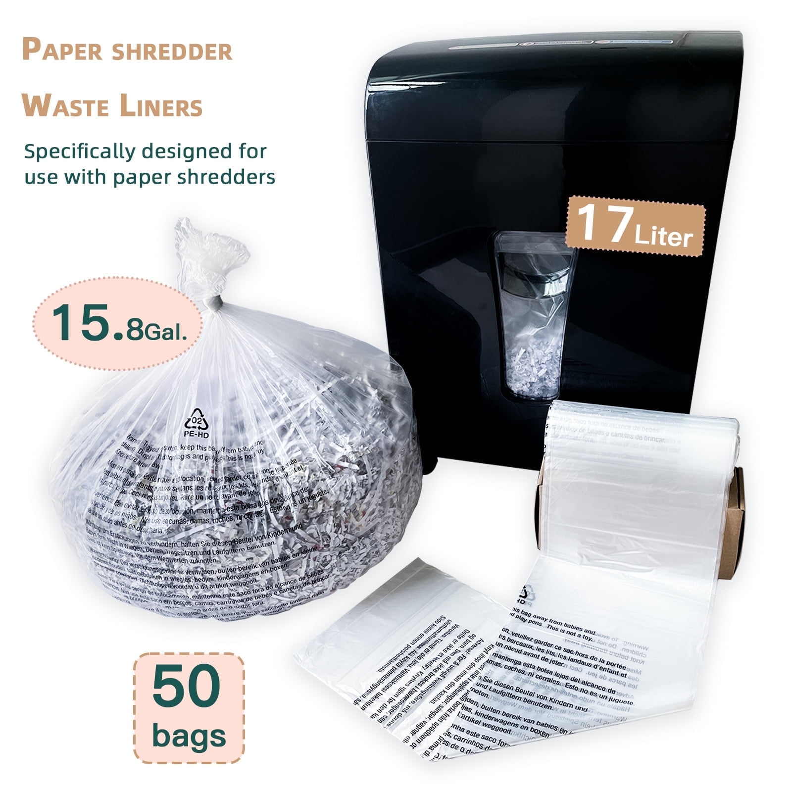 Paper Shredder Waste Liners Heavy-Duty PE-HD 15.8-Gallon Drawstring ...