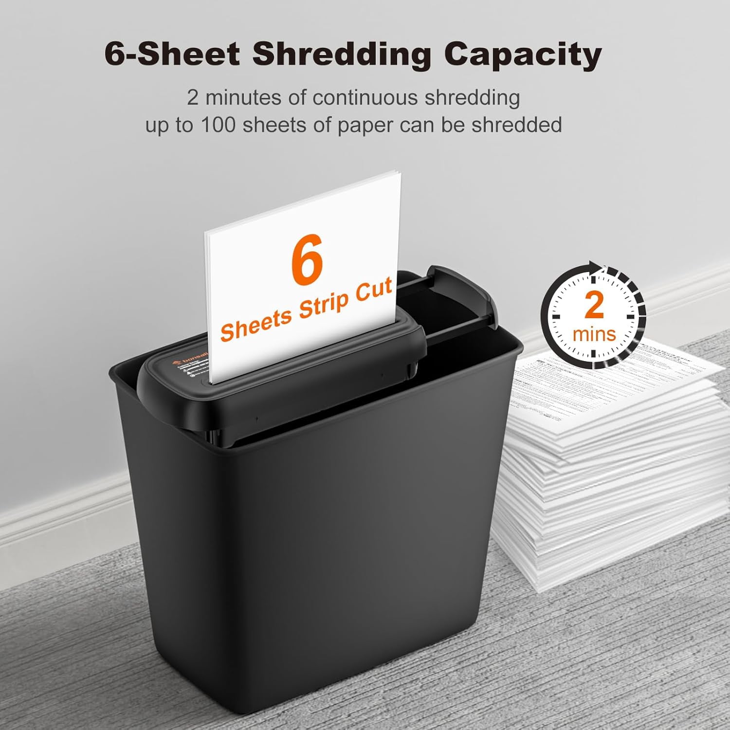 Paper Shredder for Home Use, 6 Sheet Strip Cut Small Without Basket ...