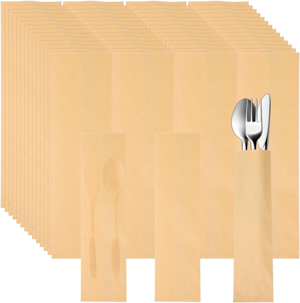 Paper Silverware Bags,Tutuviw 200 Pcs Kraft Utensils Sleeves for ...